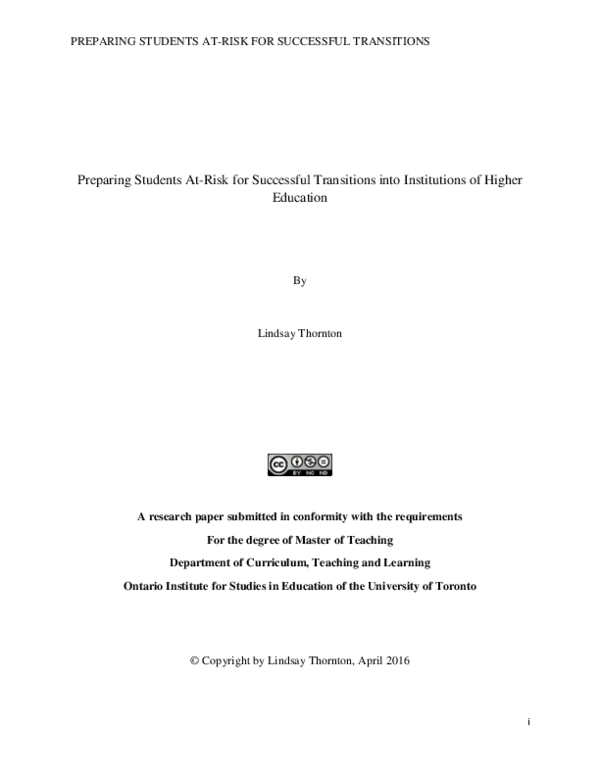(PDF) Preparing Students At-Risk for Successful Transitions into ...