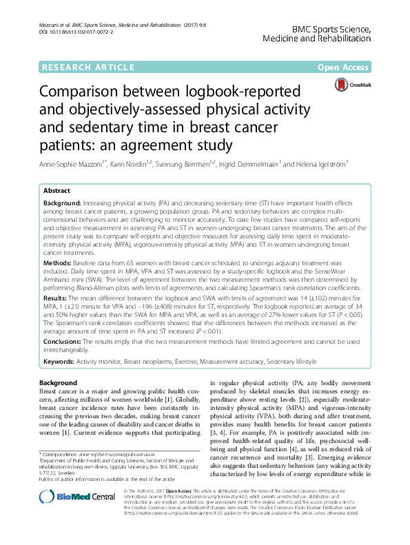 (PDF) Comparison between logbook-reported and objectively-assessed physical activity and ...
