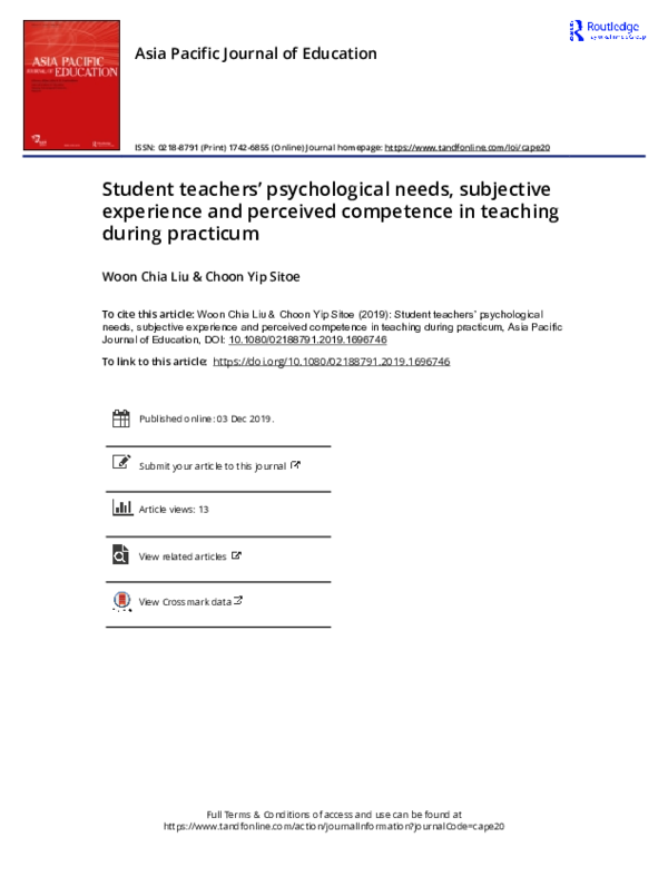 (PDF) Student teachers’ psychological needs, subjective experience and ...