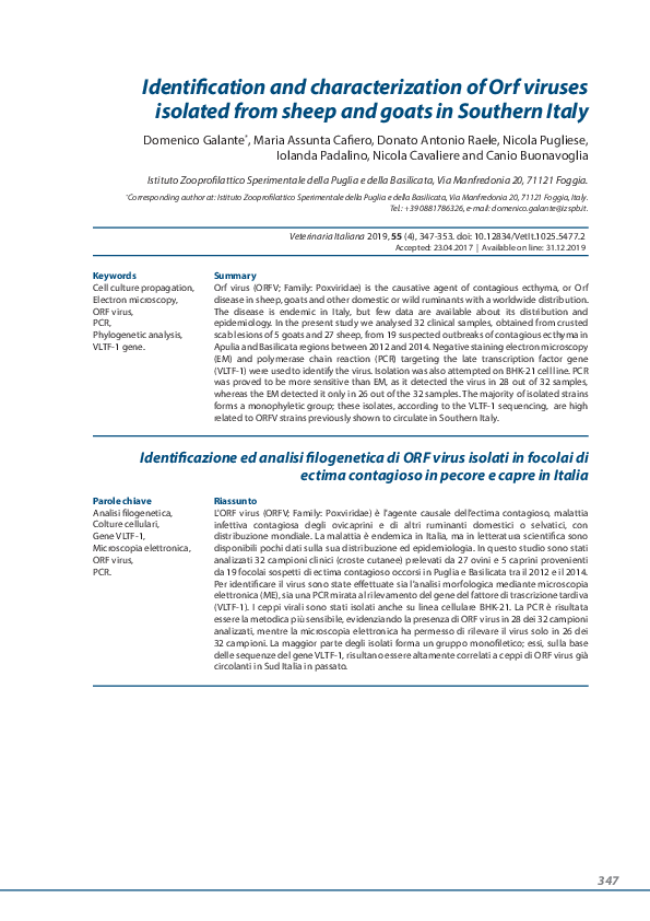 (PDF) Identification and characterization of Orf viruses isolated from ...