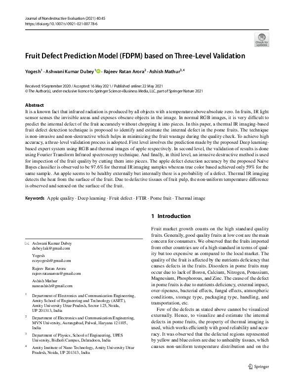 Pdf Fruit Defect Prediction Model Fdpm Based On Three Level Validation