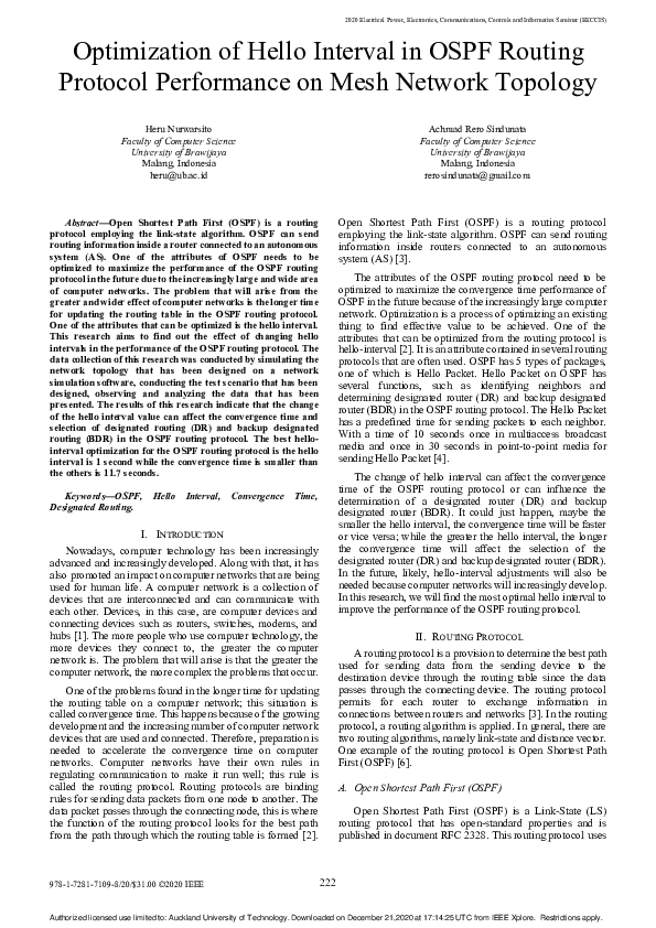 (PDF) Optimization of Hello Interval in OSPF Routing Protocol ...