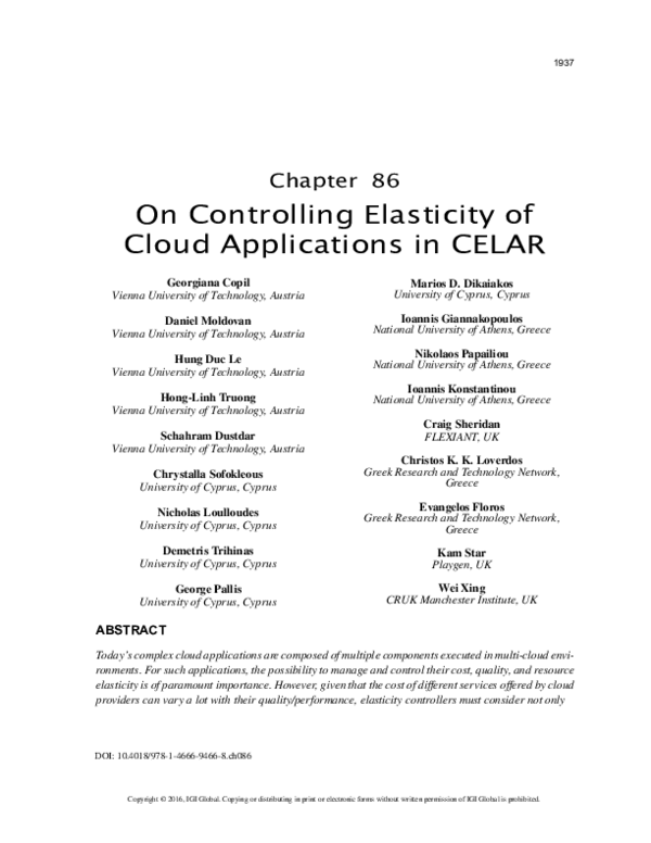 (PDF) On Controlling Elasticity of Cloud Applications in CELAR