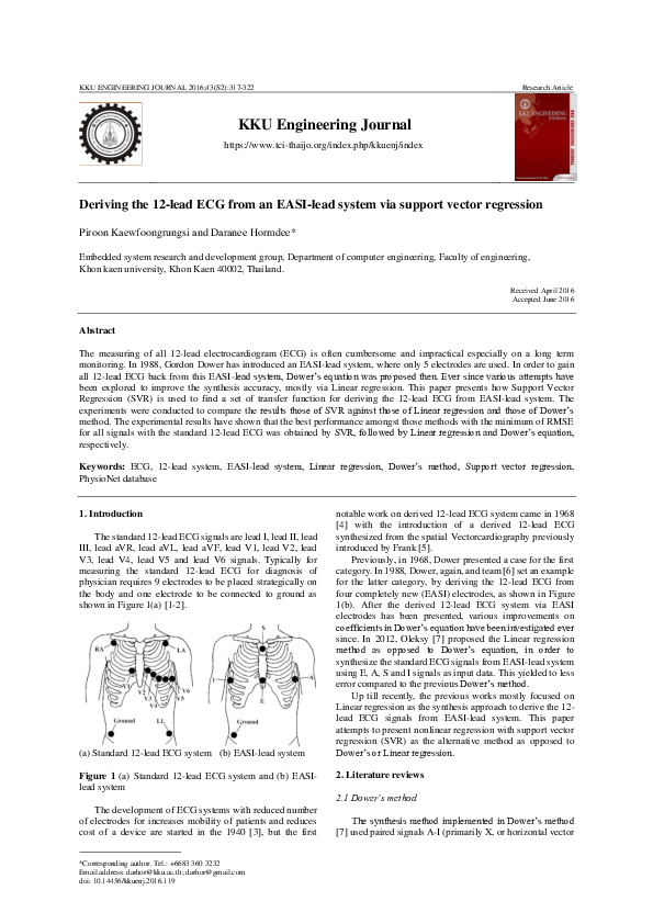 (PDF) Deriving the 12-lead ECG from an EASI-lead system via support vector regression