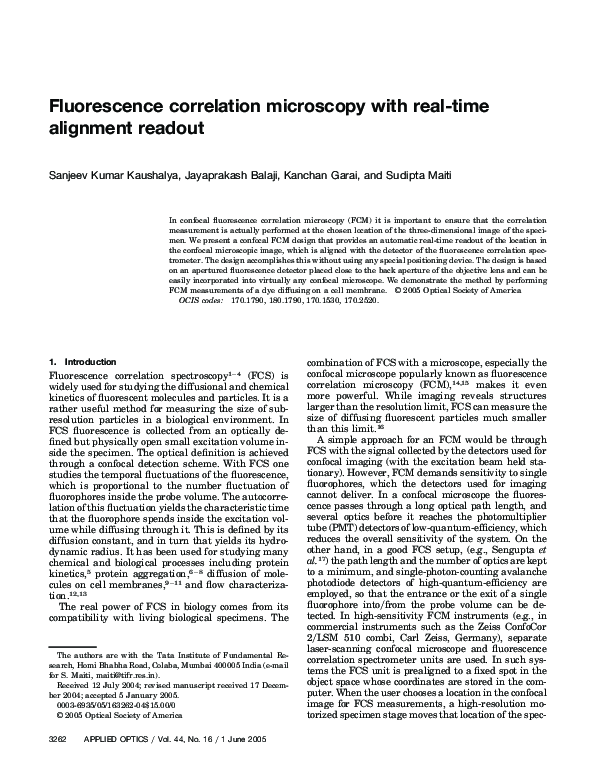 (PDF) Fluorescence correlation microscopy with real-time alignment readout