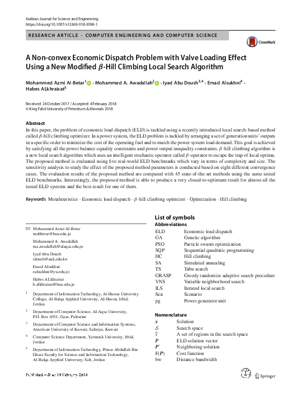 (PDF) A Non-convex Economic Dispatch Problem with Valve Loading Effect Using a New Modified ...