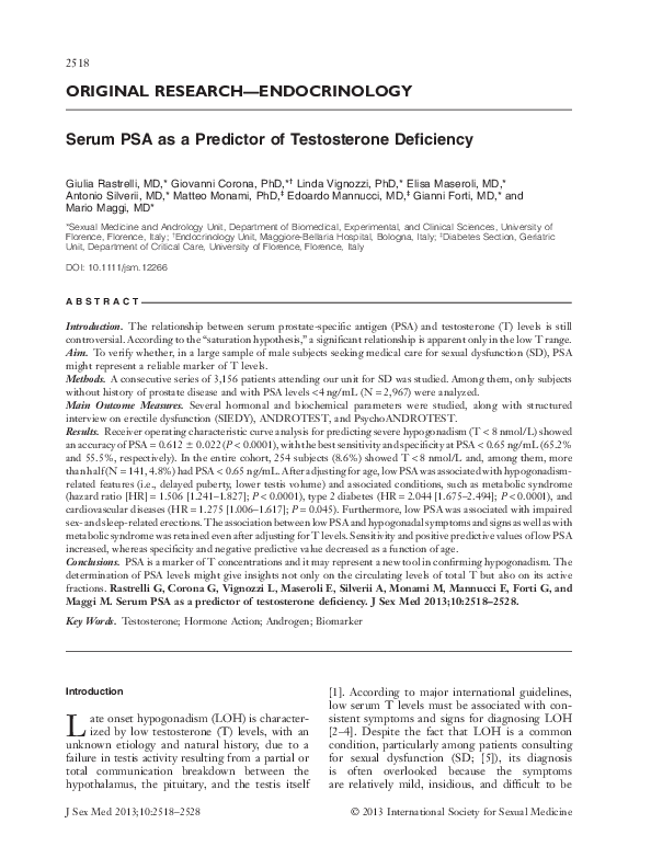 (PDF) Serum PSA as a Predictor of Testosterone Deficiency