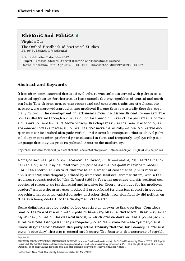 (PDF) Medieval Rhetoric and Politics