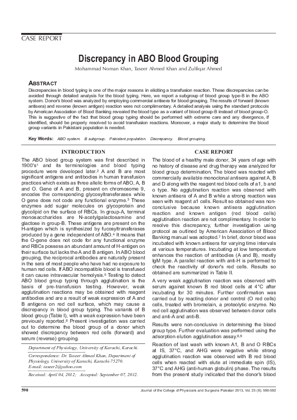 (PDF) Discrepancy in ABO Blood Grouping