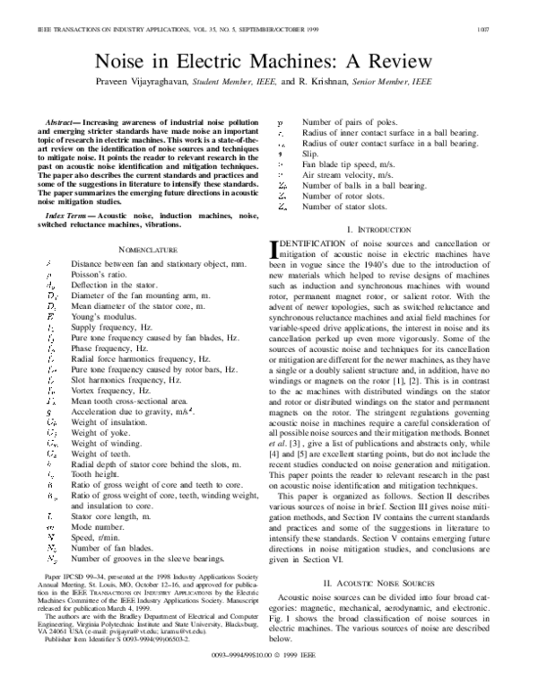 (PDF) Noise in electric machines: a review