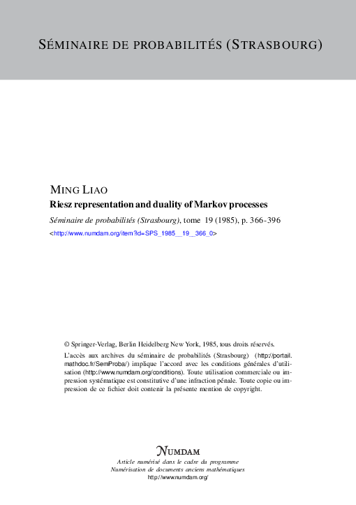 (PDF) Riesz representation and duality of Markov processes