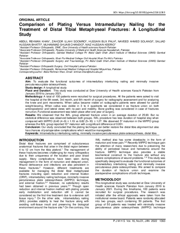 (PDF) Plate vs. Nailing for Distal Tibial Fractures