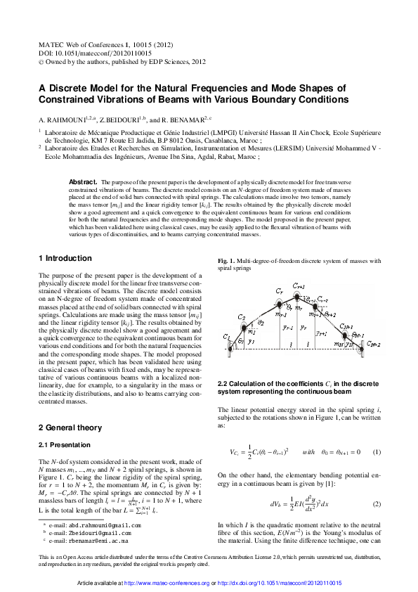 (PDF) A Discrete Model for the Natural Frequencies and Mode Shapes of ...