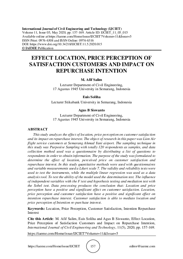 (PDF) Effect Location, Price Perception of Satisfaction Customers and ...