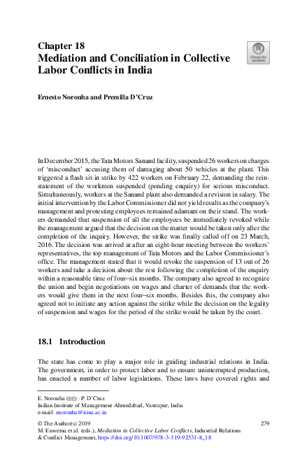 (PDF) Mediation and Conciliation in Collective Labor Conflicts in India