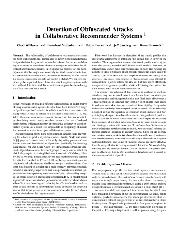 (PDF) Detection of obfuscated attacks in collaborative recommender systems