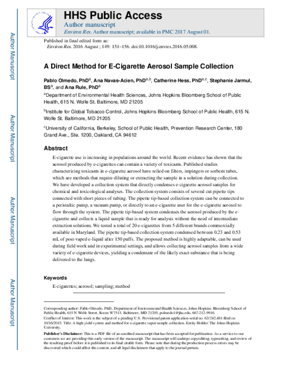 (PDF) A direct method for e-cigarette aerosol sample collection