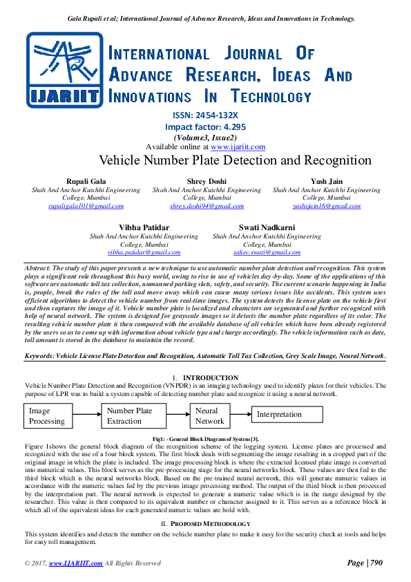 (PDF) Vehicle Number Plate Detection and Recognition of Characters by ...