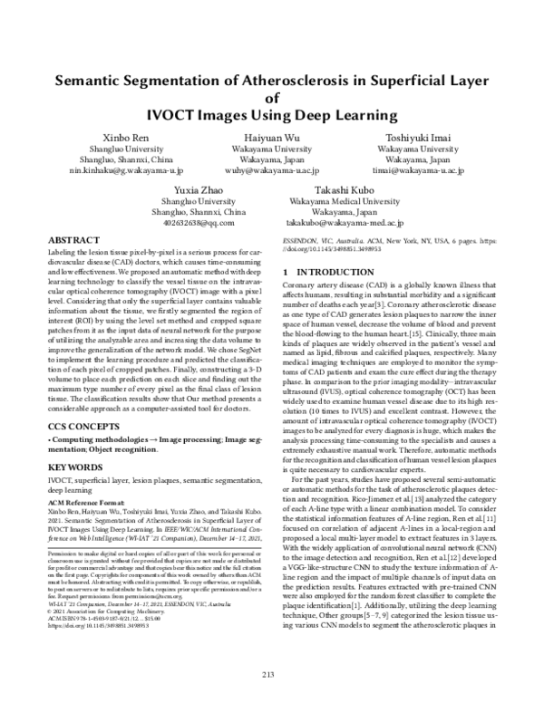 Pdf Semantic Segmentation Of Atherosclerosis In Superficial Layer Of Ivoct Images Using Deep