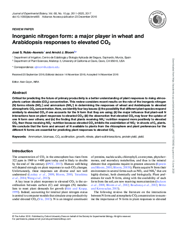 (PDF) Inorganic nitrogen form: a major player in wheat and Arabidopsis ...