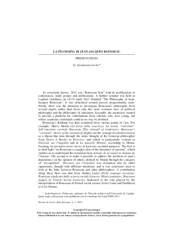 (PDF) La filosofia di Jean-Jacques Rousseau. Presentation