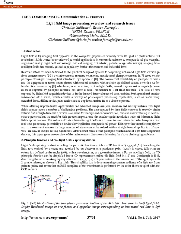 (PDF) Light field image processing : overview and research issues