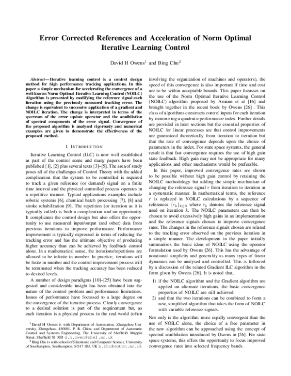 (PDF) Error Corrected References and Acceleration of Norm Optimal iterative Learning Control ...