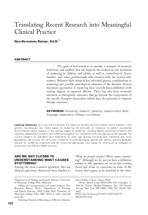 (PDF) Translating Recent Research into Meaningful Clinical Practice