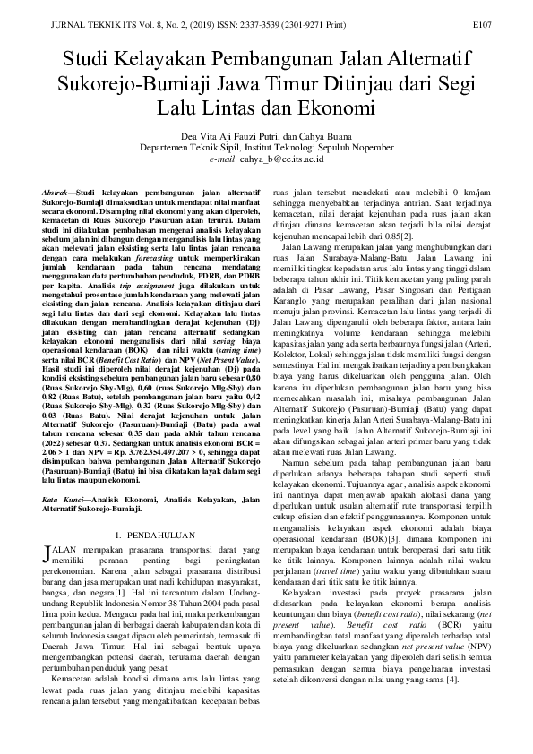 (PDF) Studi Kelayakan Pembangunan Jalan Alternatif Sukorejo-Bumiaji Jawa Timur ditinjau dari ...
