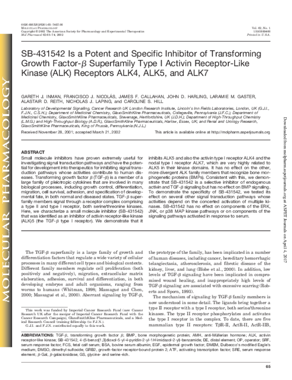 (PDF) SB-431542 Is a Potent and Specific Inhibitor of Transforming ...