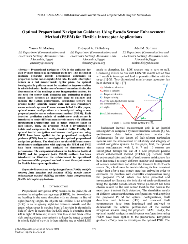 (PDF) Optimal Proportional Navigation Guidance Using Pseudo Sensor ...