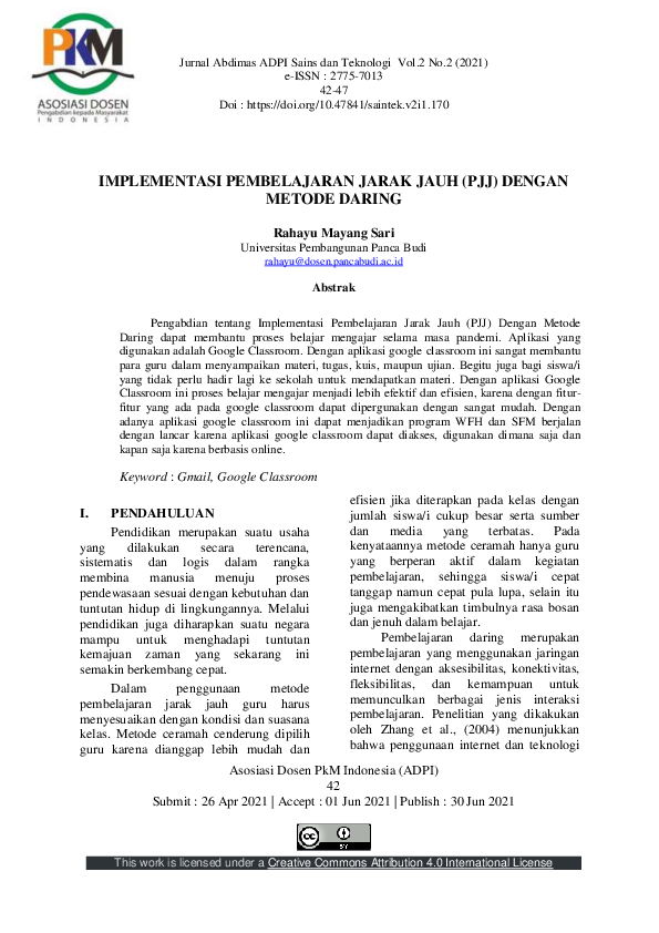 (PDF) Implementasi Pembelajaran Jarak Jauh (PJJ) Dengan Metode Daring