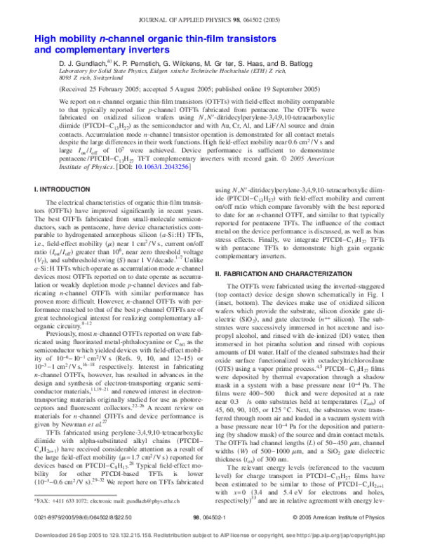 (PDF) High mobility n-channel organic thin-film transistors and ...