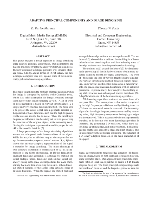 (PDF) Adaptive principal components and image denoising