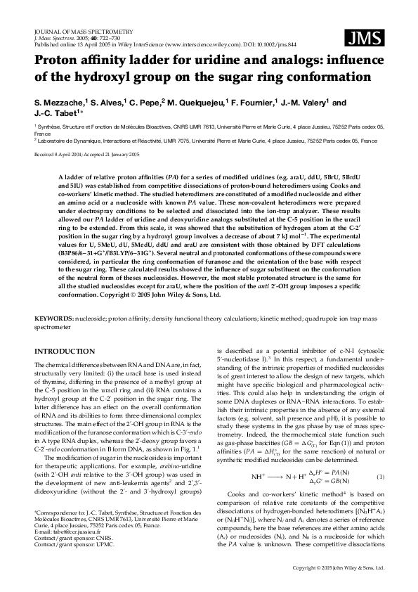 (PDF) Proton affinity ladder for uridine and analogs: influence of the ...