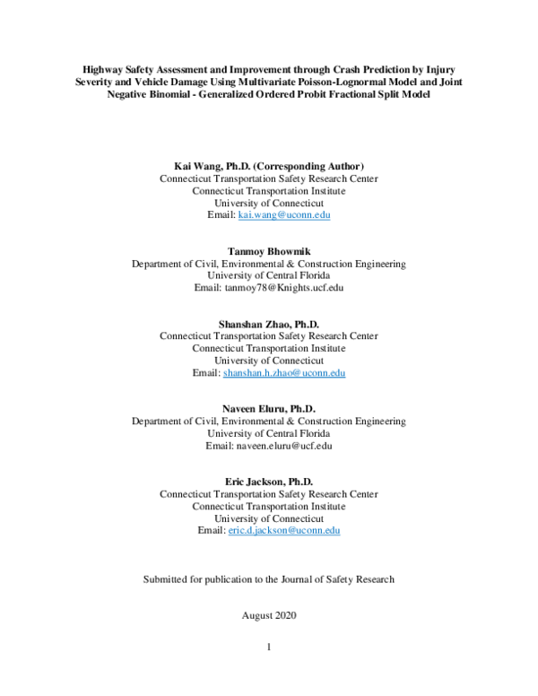 (PDF) Highway safety assessment and improvement through crash prediction by injury severity and ...