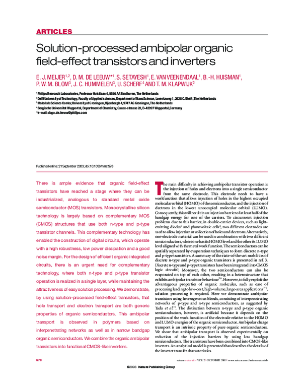 (PDF) Solution-processed ambipolar organic field-effect transistors and ...