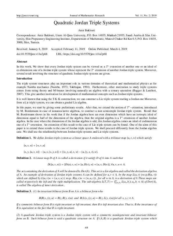 (PDF) Quadratic Jordan Triple Systems