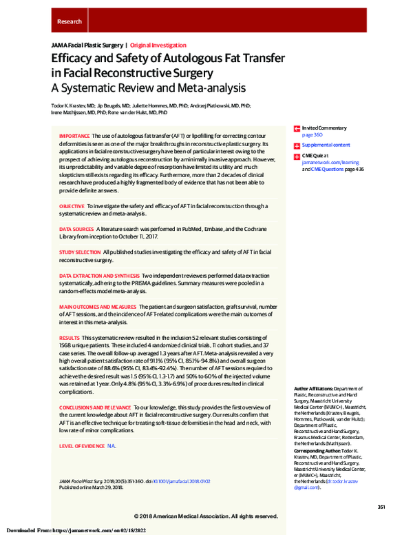 (PDF) Efficacy and Safety of Autologous Fat Transfer in Facial ...