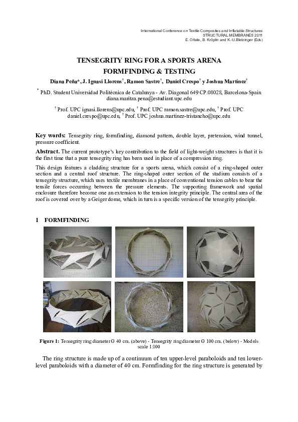 (PDF) Tensegrity Ring for a Sports Arena Formfinding & Testing
