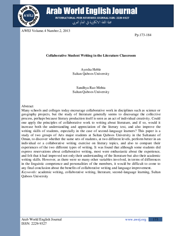 (PDF) Collaborative Student Writing in the Literature Classroom
