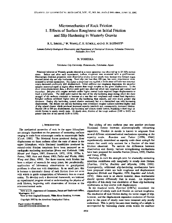 (PDF) Micromechanics of rock friction 1. Effects of surface roughness ...