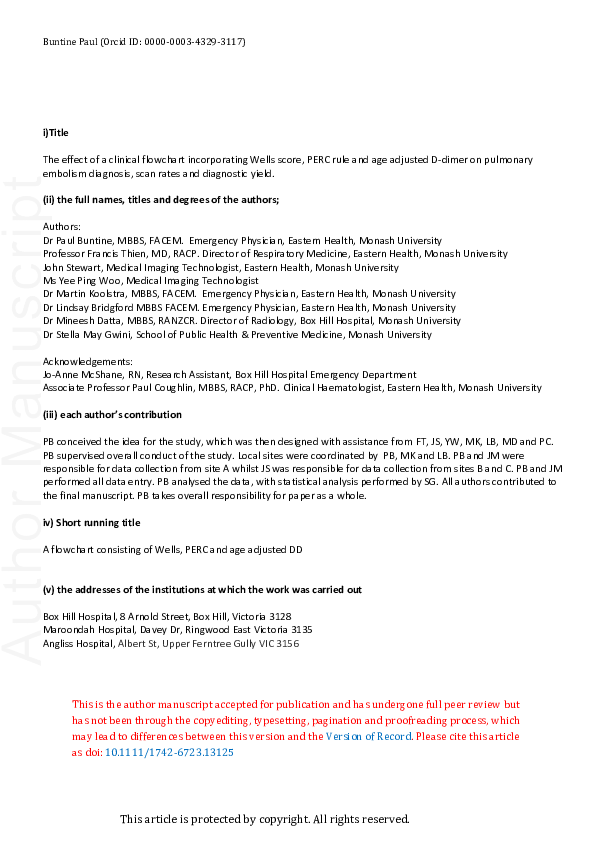 (PDF) Effect of a clinical flowchart incorporating Wells score, PERC ...