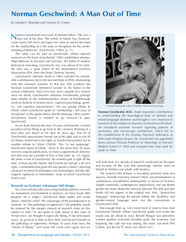 (PDF) Norman Geschwind: A Man Out of Time