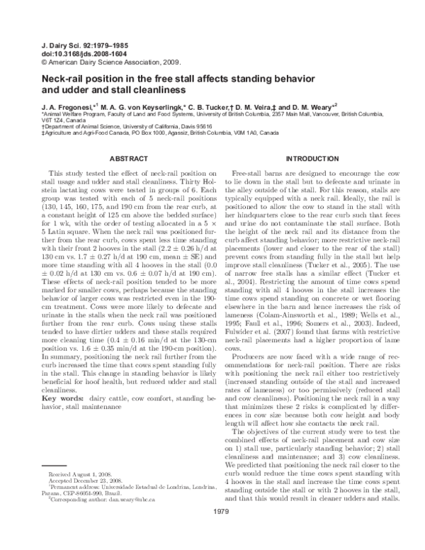 (PDF) Neck-rail position in the free stall affects standing behavior ...