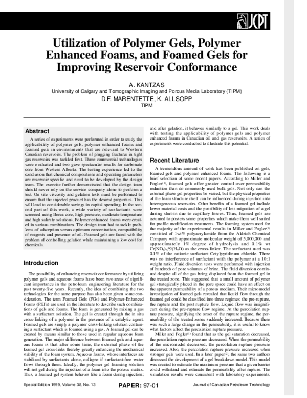 (PDF) Utilization of Polymer Gels, Polymer Enhanced Foams, And Foamed ...