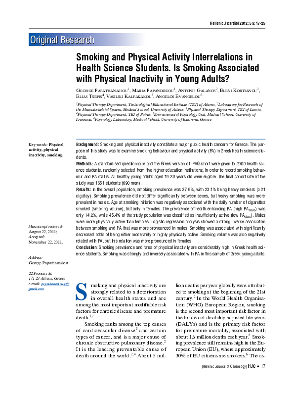 (PDF) Smoking and physical activity interrelations in health science ...