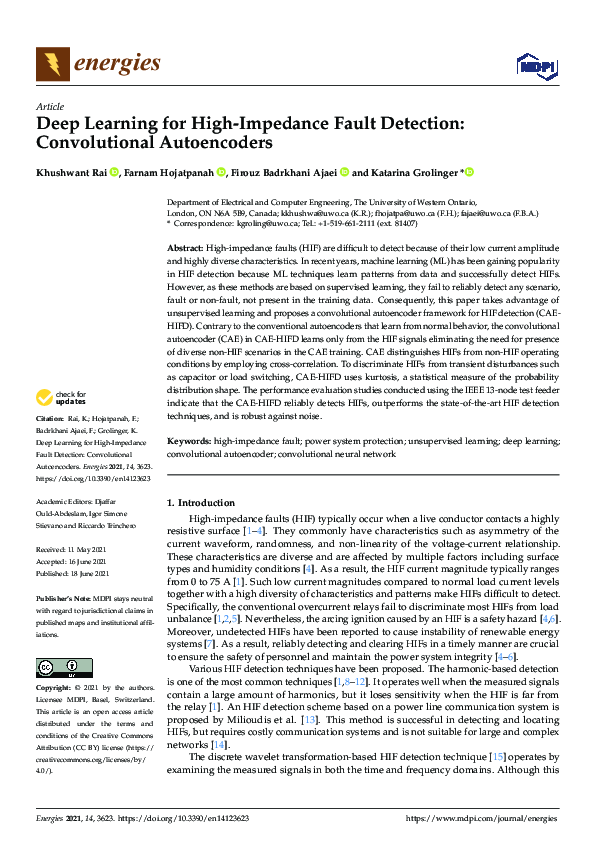 Pdf Deep Learning For High Impedance Fault Detection Convolutional Autoencoders