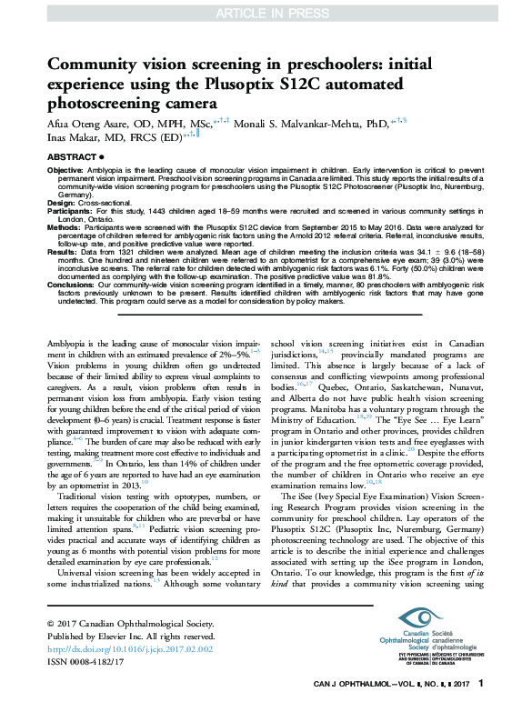 (PDF) Community vision screening in preschoolers: initial experience ...