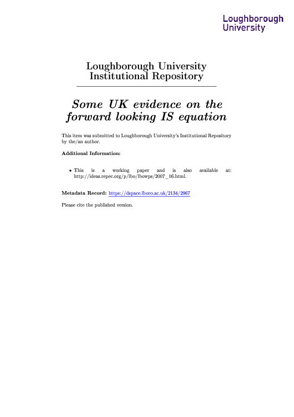(PDF) Some UK evidence on the forward looking IS equation